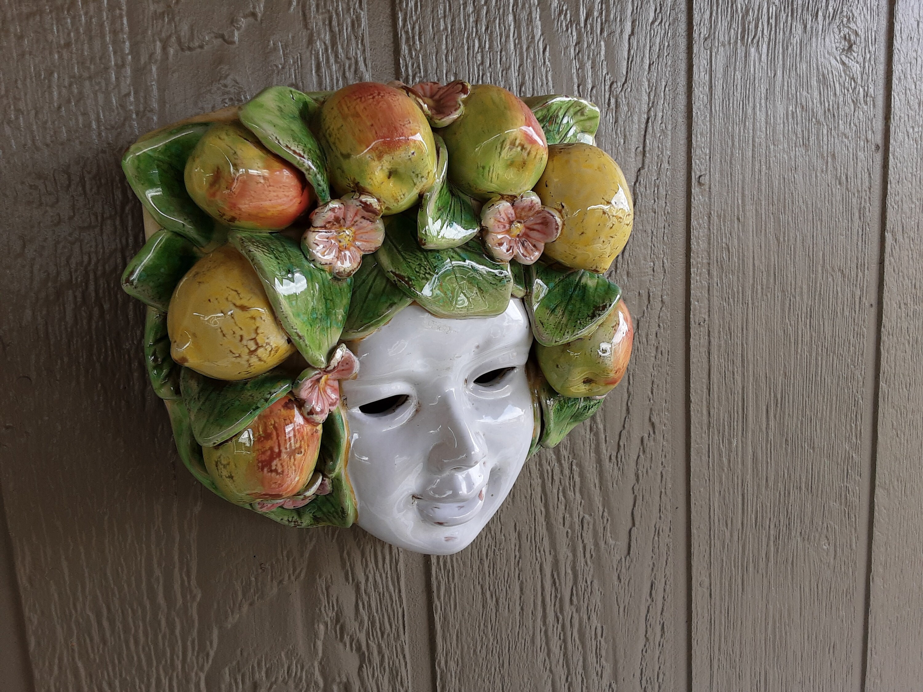 Beautiful Vintage Bacchus Mask Girl With Green Apples and - Etsy