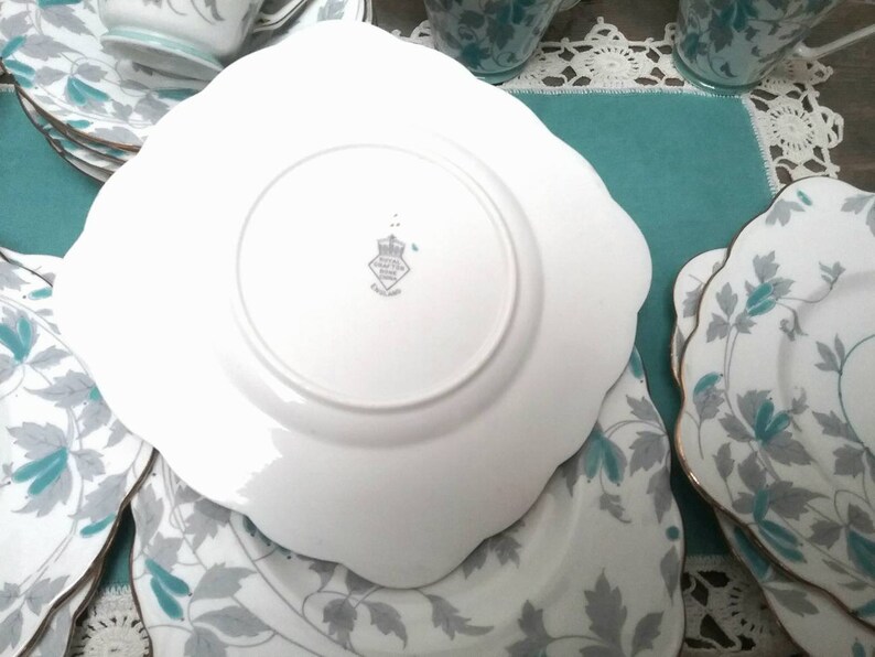Royal Grafton Ashley Pattern Tea Set in Turquoise Grey and | Etsy