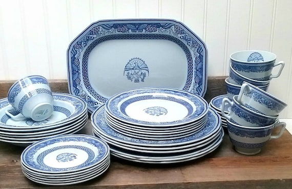 Spode Heritage Blue With Eagle Stone 1960s Dinnerware Set of - Etsy