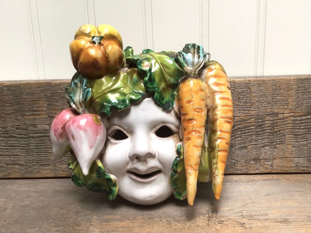 Italian Pottery Bacchus Mask Child With Vegetable Headdress Garden Art ...