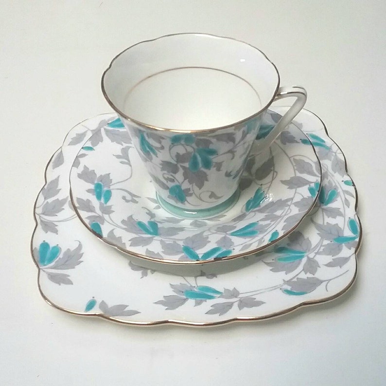Royal Grafton Ashley Pattern Tea Set in Turquoise Grey and - Etsy