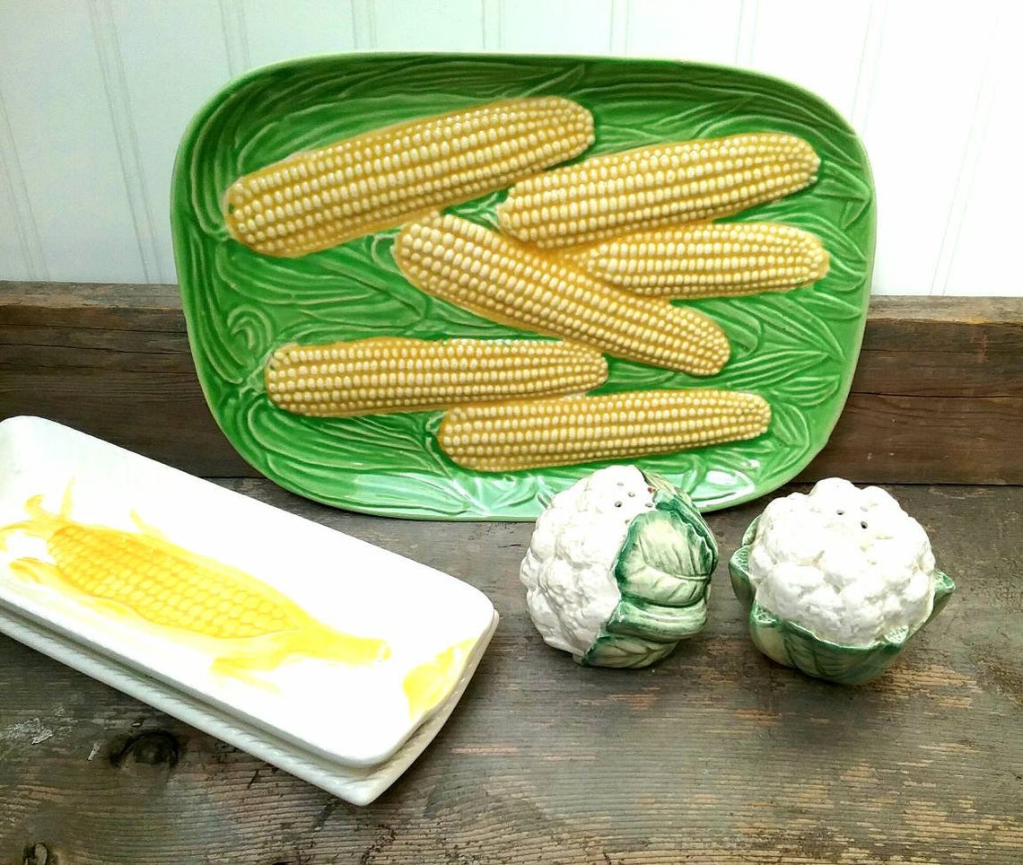 Vintage Majolica Corn Cob plates Set of four mismatched corn | Etsy