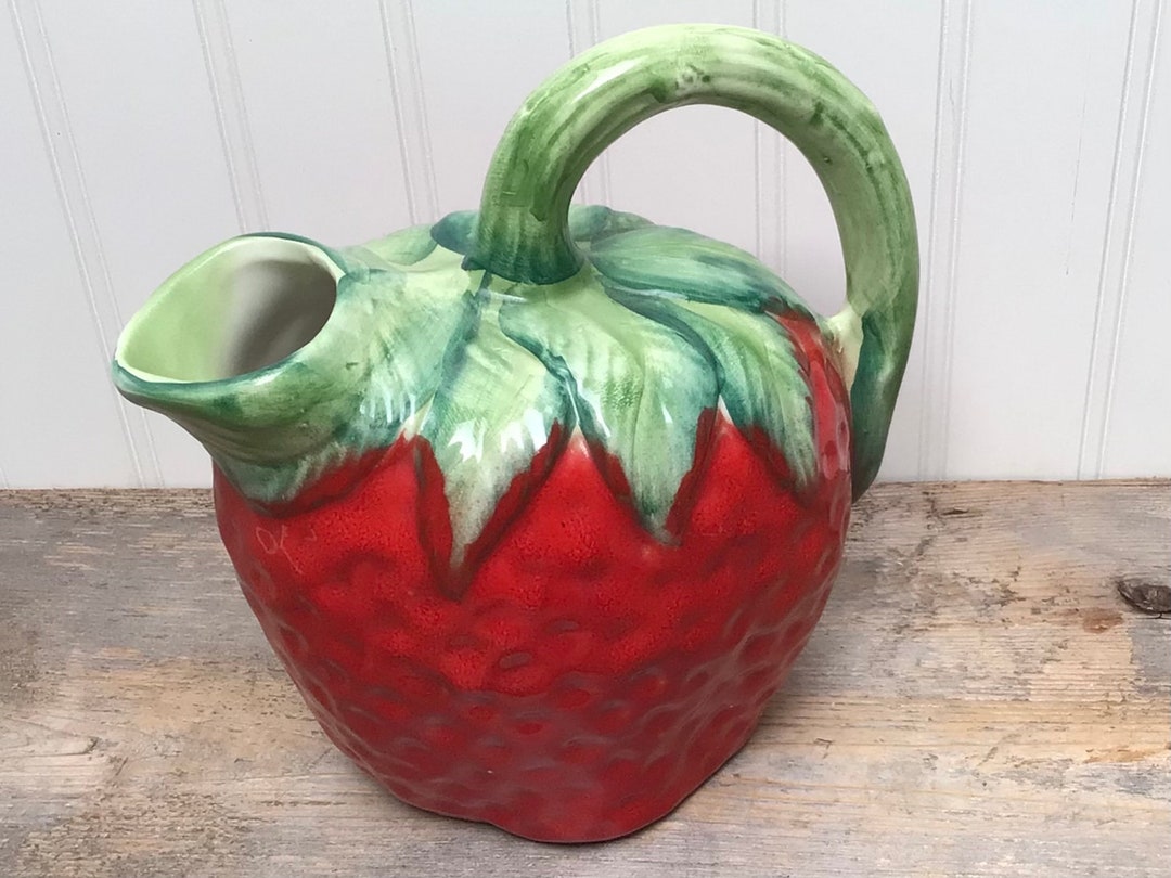 Italian Strawberry Majolica Pitcher - Etsy