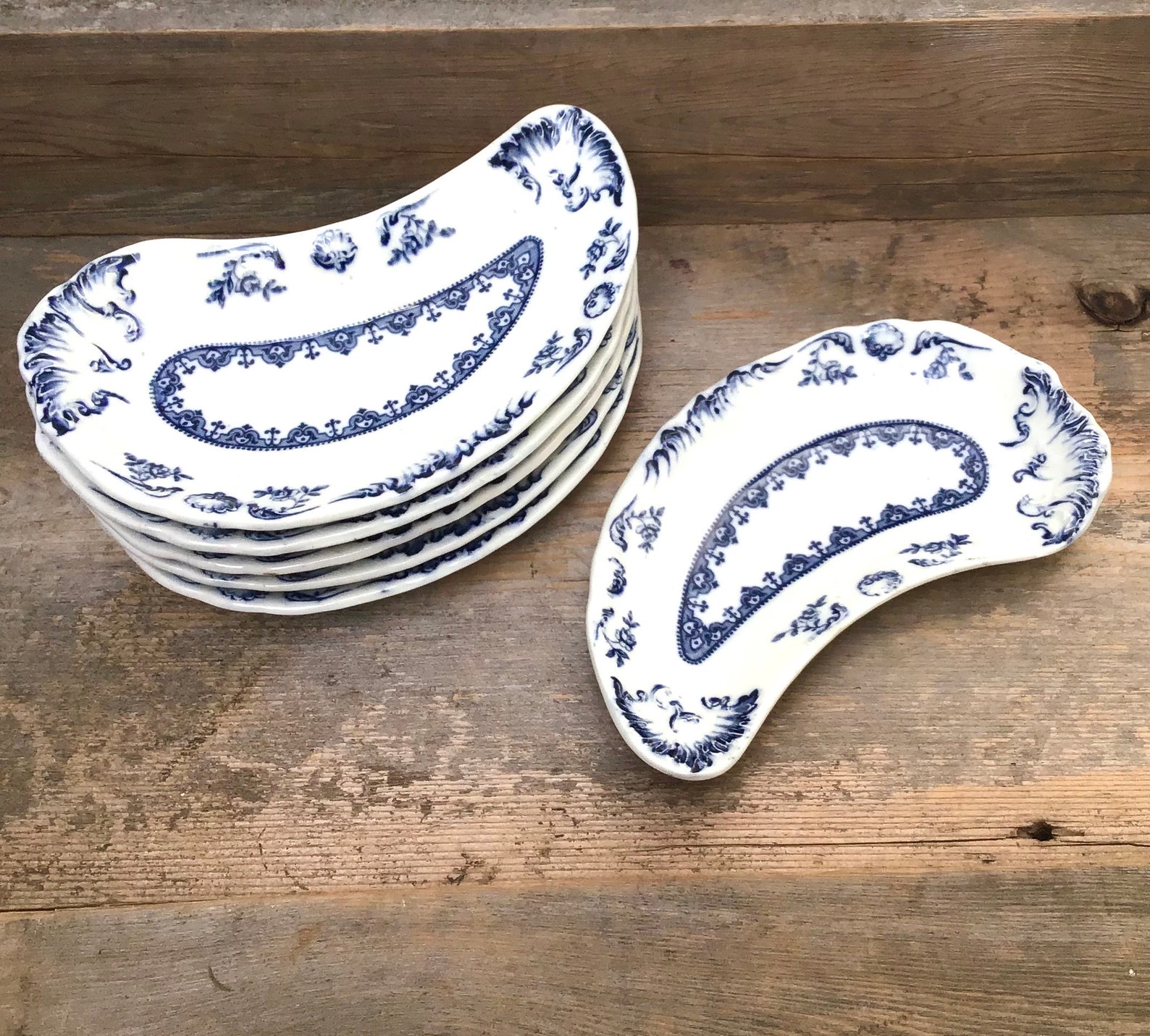 Rare Flow Blue Bone Dishes Set of Six Circa 1800s by J G - Etsy