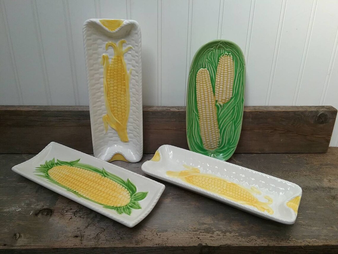 Vintage Majolica Corn Cob plates Set of four mismatched corn | Etsy