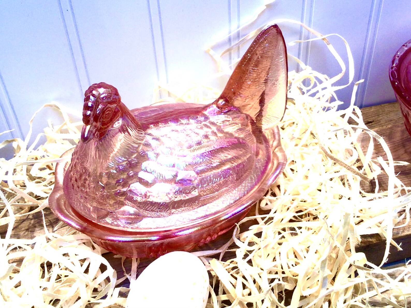 Iridescent Pink Glass Hen on Nest Vintage Collectible - Etsy