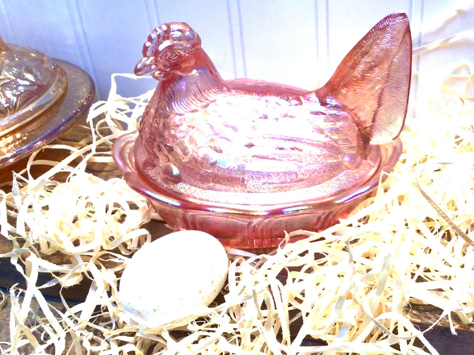 Iridescent Pink Glass Hen on Nest Vintage Collectible - Etsy