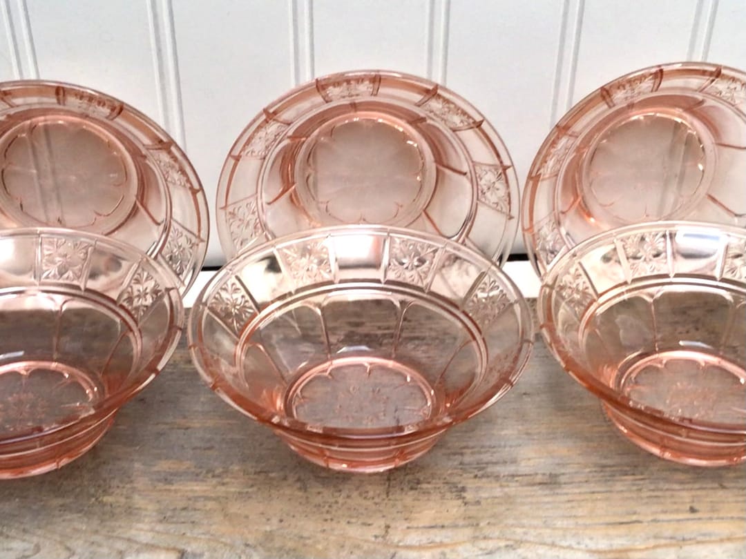 Pink Depression Glass Dessert Bowls Set of Six - Etsy