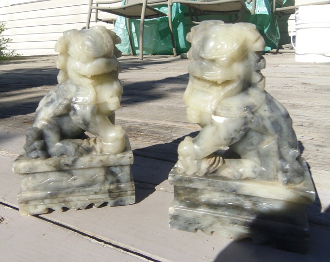 Carved Stone Chinese Foo Dogs Statues Grey Black Made in PRC - Etsy
