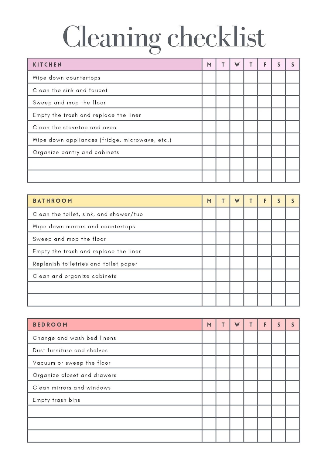Cleaning Checklist - Etsy