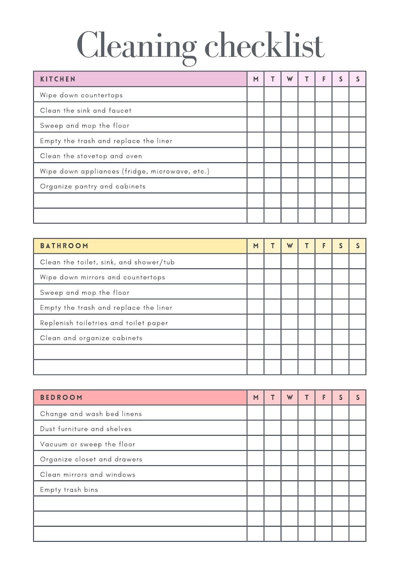 Cleaning Checklist - Etsy