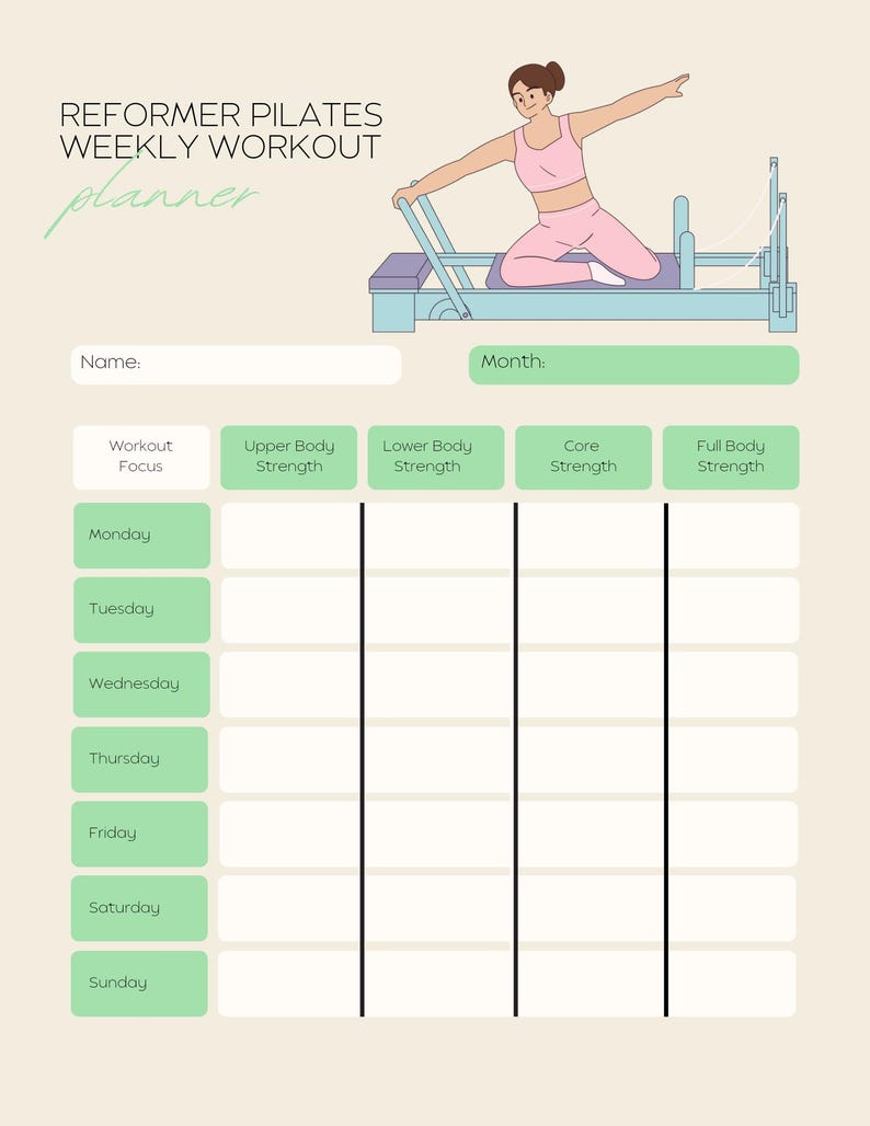 Reformer Pilates Workout Sheet - Etsy