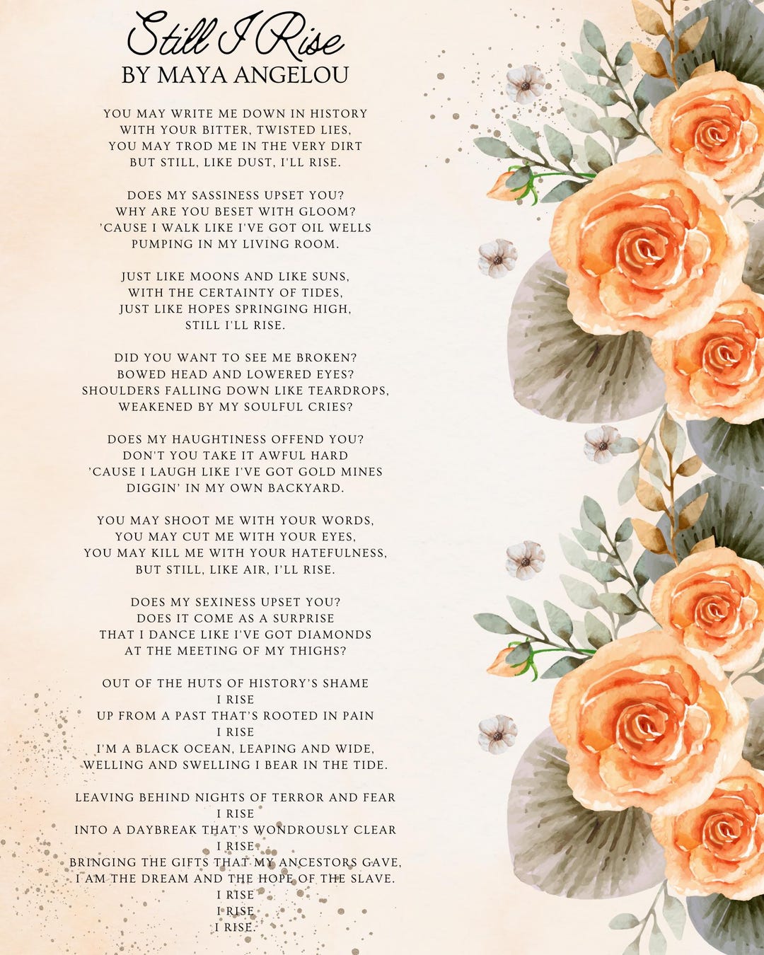 Still I Rise – Maya Angelou Poem Digital Artwork, Printable Design ...