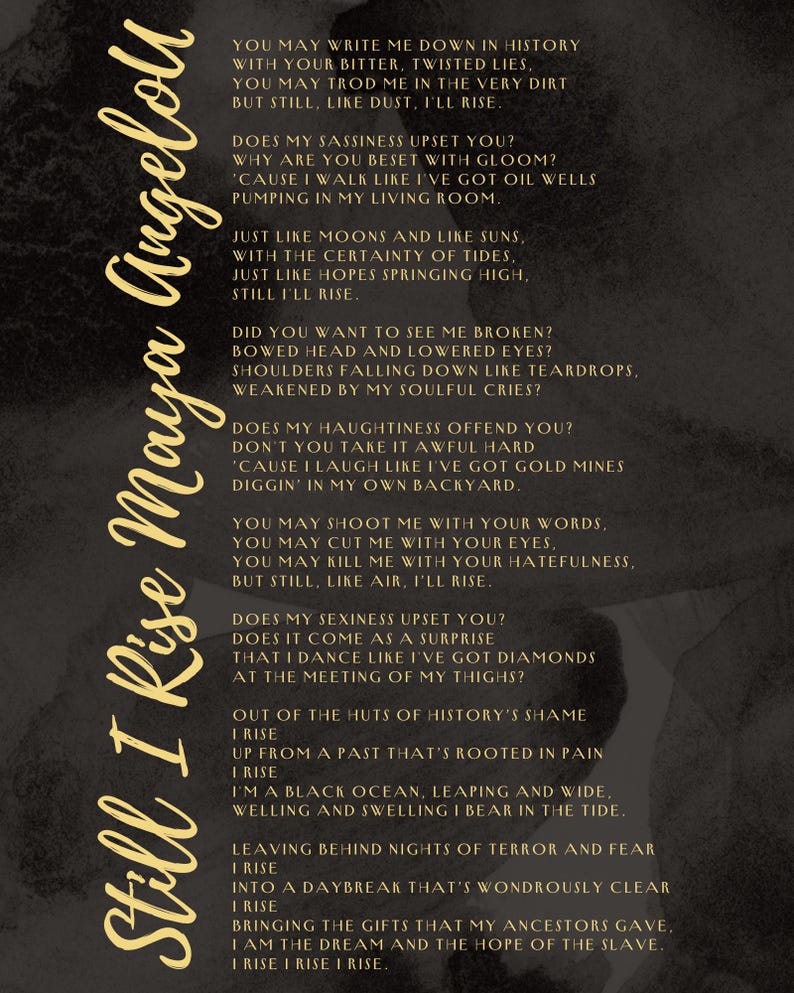 Still I Rise – Maya Angelou Poem Digital Artwork, Printable Design ...