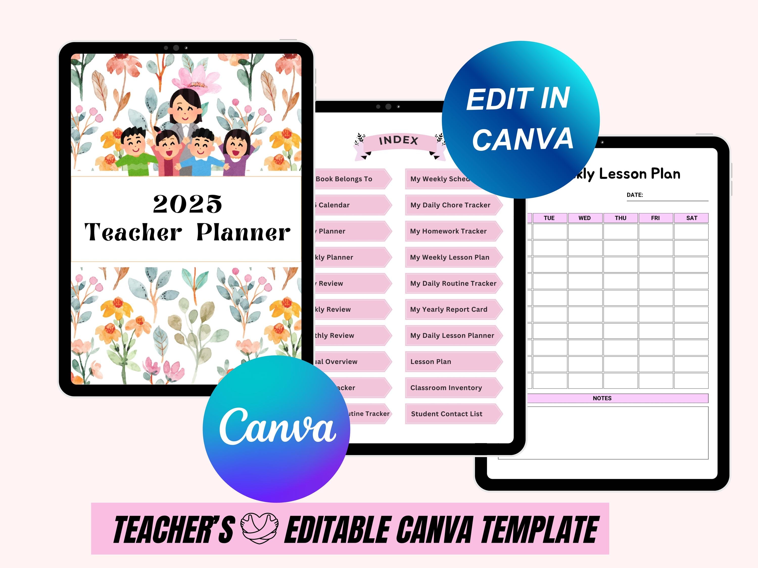 2025 Teacher Planner for Canva Template 2025 Dated Digital Teacher ...