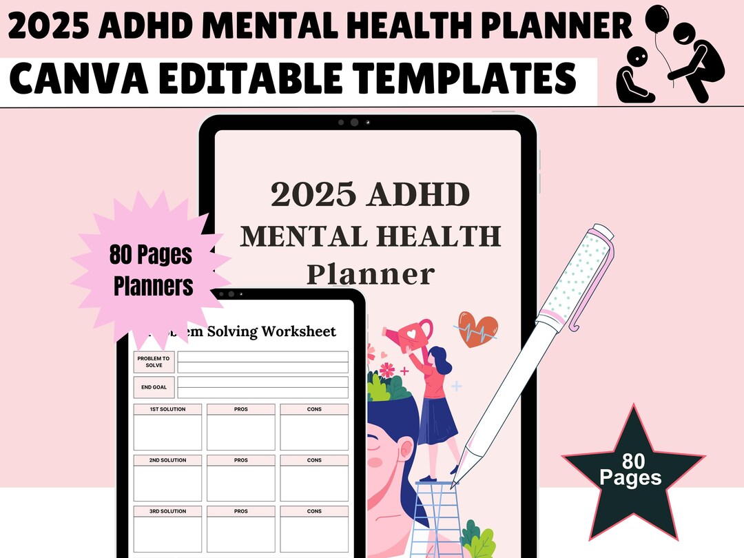 2025 Mental Health Planner Bundle, Self-care Digital Journal, Printable ...