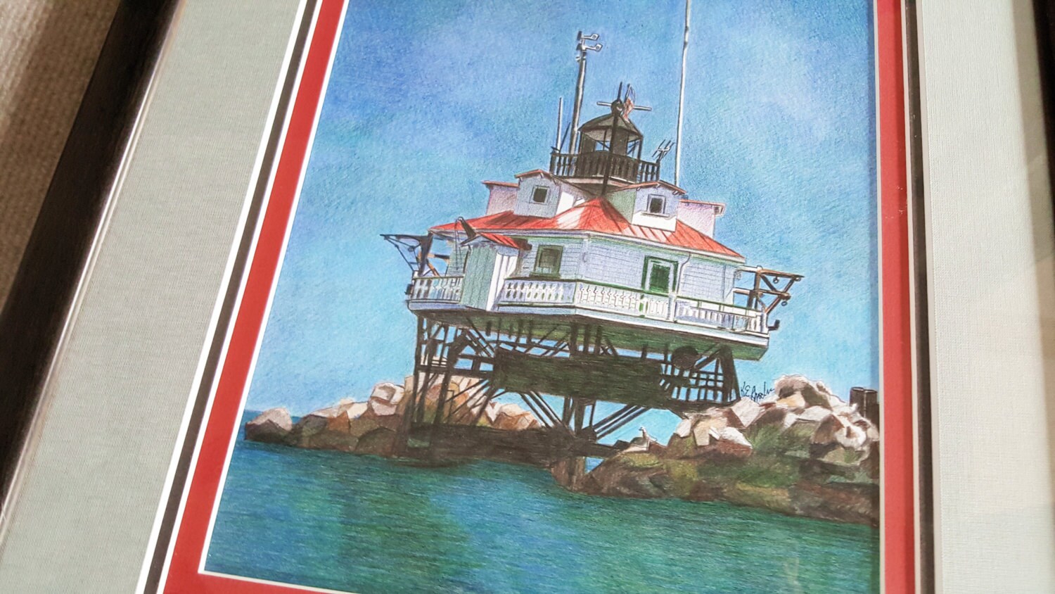 Thomas Point Lighthouse Original Colored Pencil Art Matted and Framed ...