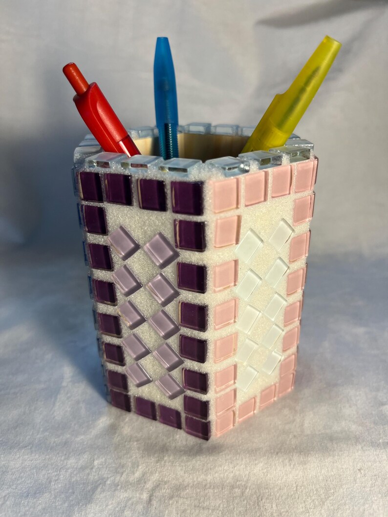 Mosaic Pen Holder DIY Kit, Hexagon Pine Wood Base, Rainbow Geometric ...