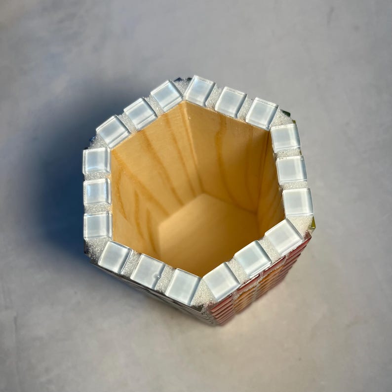 Mosaic Pen Holder DIY Kit, Hexagon Pine Wood Base, Rainbow Geometric ...