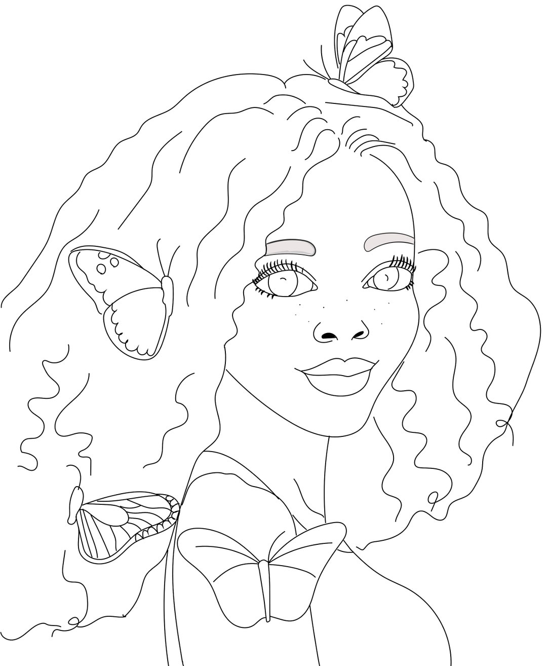Hair With Butterflies Coloring Page, Black Girl Coloring Page, African ...