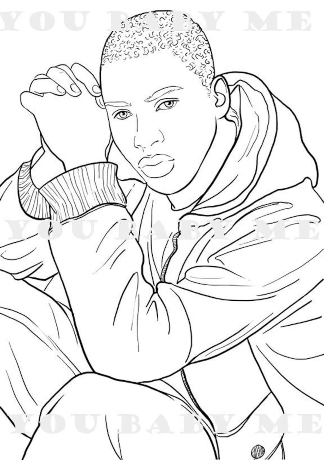Young Man in Thought, Black Boy Coloring Page, Adult Coloring Page ...
