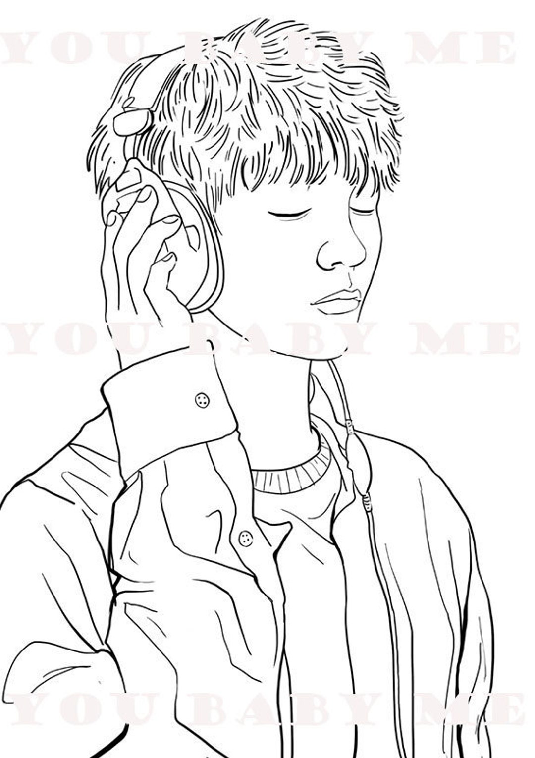 Headphones Coloring Page, Asian Boy Coloring Page, Coloring Page ...