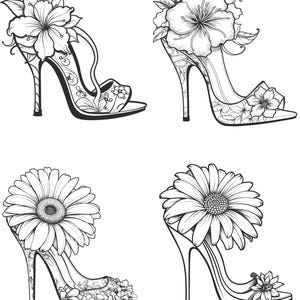 Bundle Heel With Flowers, Coloring Page, Heel Coloring Page Bundle ...