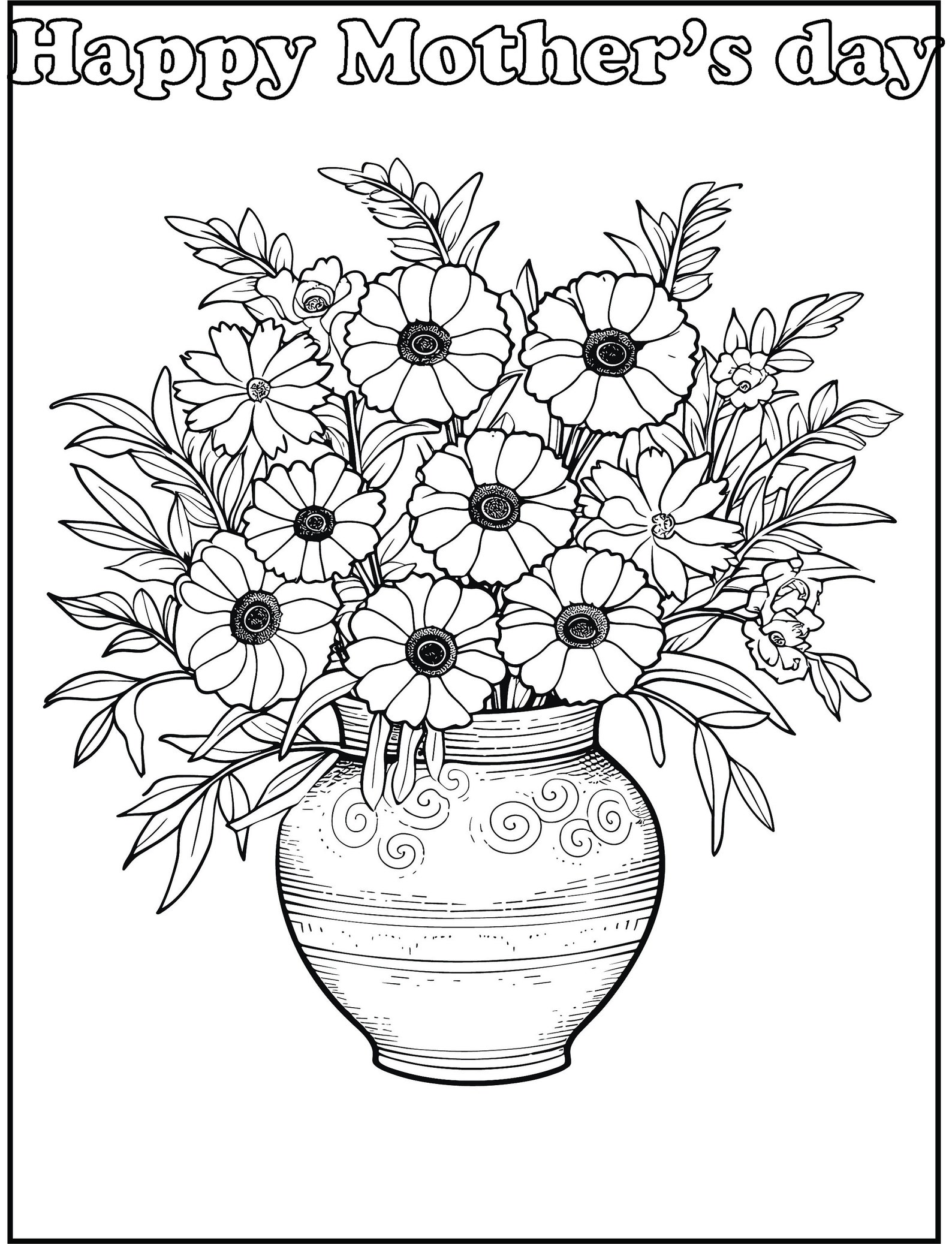 Mother's Day Bundle Coloring Page, Mother's Day Coloring Pages, Flower ...