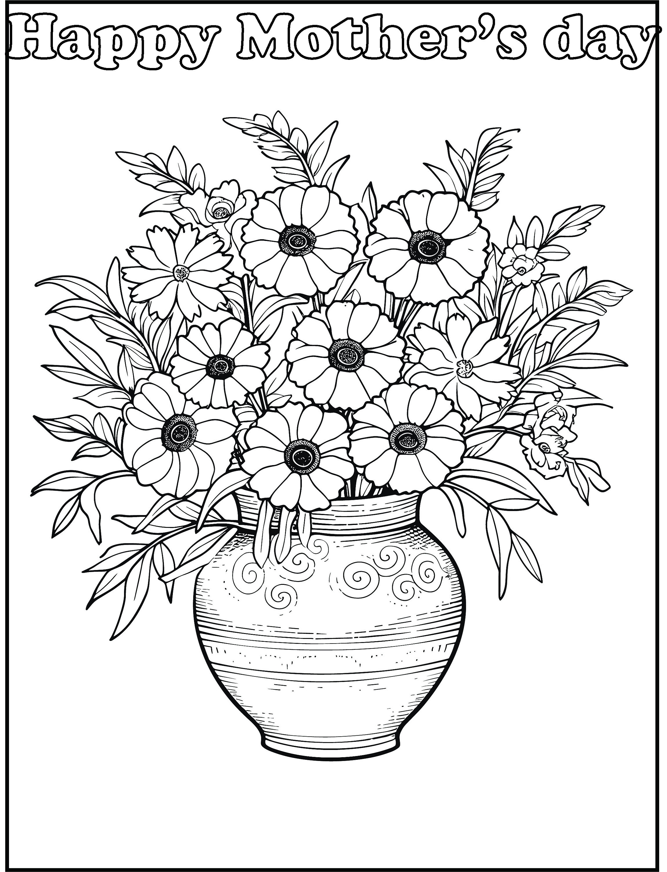 Mother's Day Bundle Coloring Page, Mother's Day Coloring Pages, Flower ...