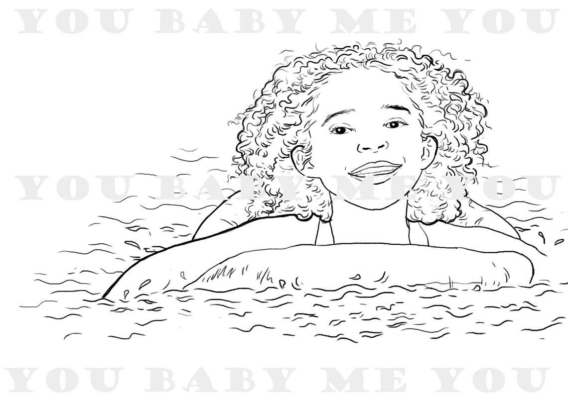 Girl in Floaty Girl Coloring Page, Printable Coloring Sheet, Black Girl ...