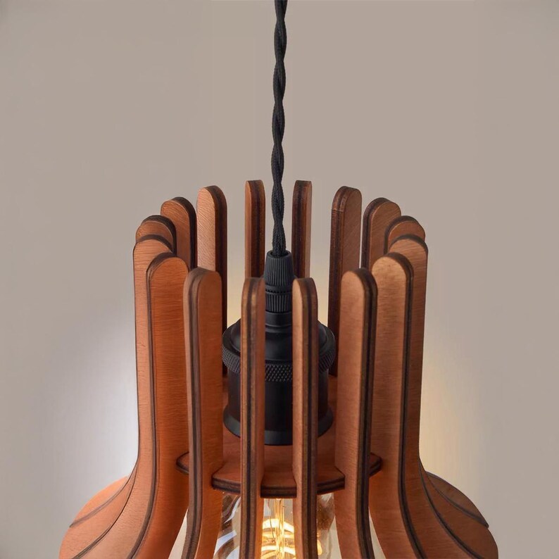 Wooden Pendant Light, Modern Wood Pendant Light, Rustic Wooden ...