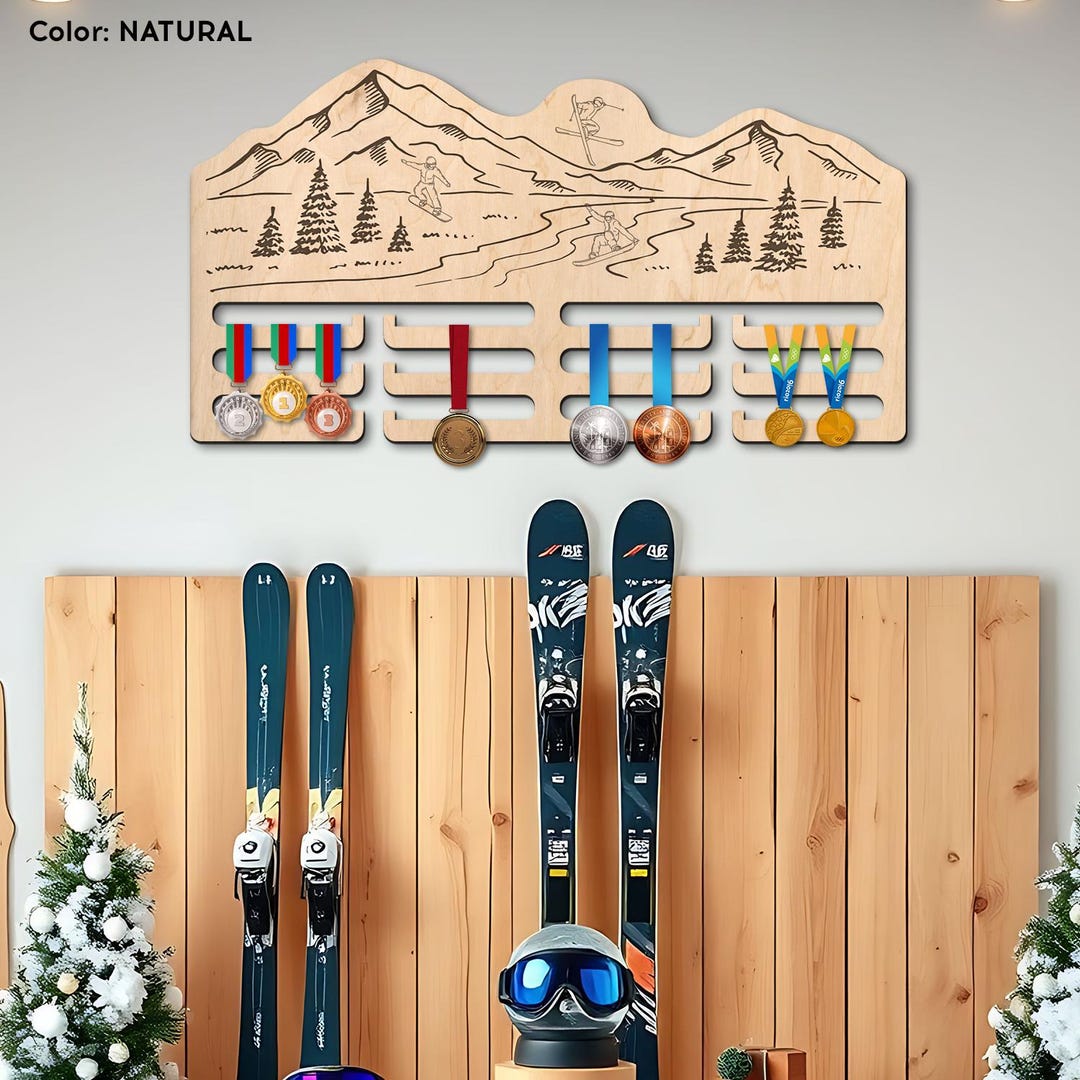 Snowboard Medal Holder, Wooden Medal Display, Mountains Medal Hanger ...