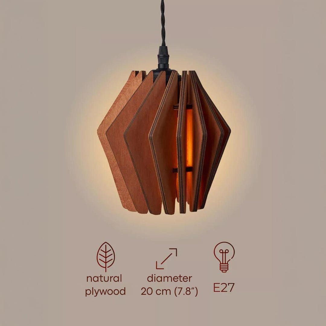 Modern Wood Pendant Light, Rustic Wooden Light Fixture, Contemporary ...