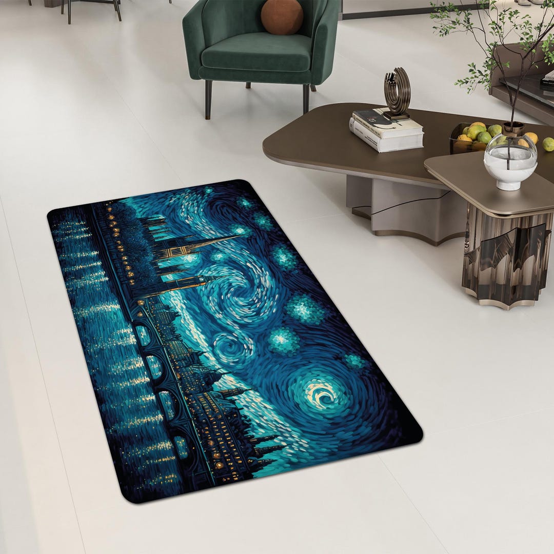Starry Night Rug, Vincent Van Gogh Rug, Famous Painting Rug, Night Sky ...