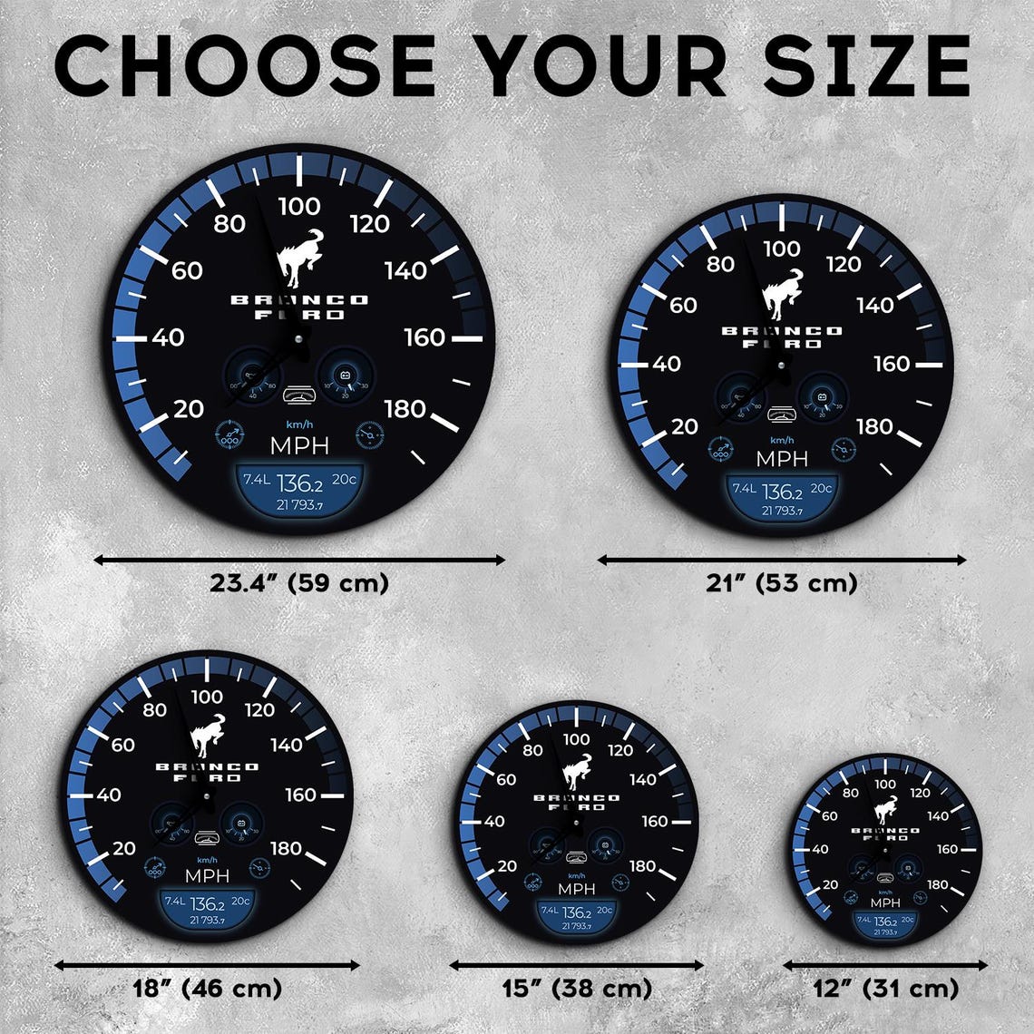 Ford Bronco Clock, Ford Wall Clock, Speedometer Wall Clock, Car ...