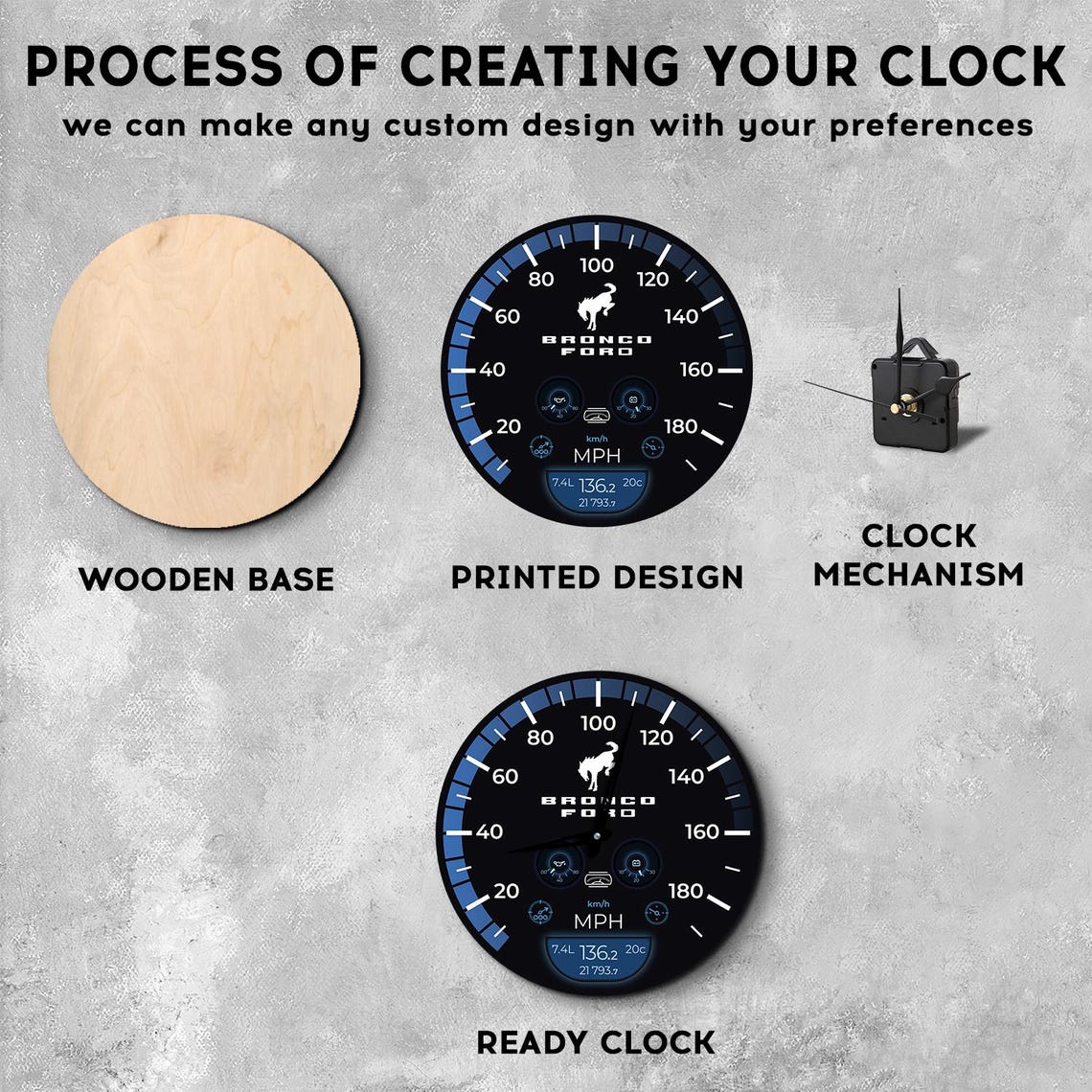 Ford Bronco Clock, Ford Wall Clock, Speedometer Wall Clock, Car ...