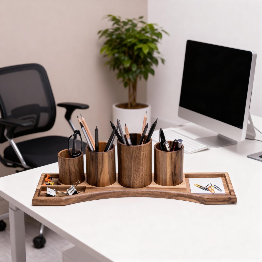 Personalized Wooden Desk Organizer, Desktop Stationery Holder, Wooden ...
