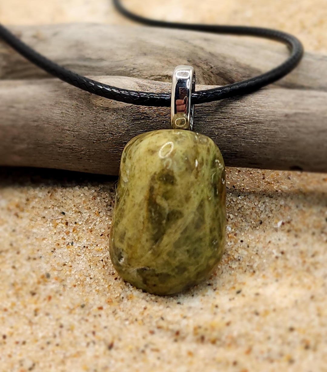 Lake Michigan Epidote Stone Pendant: Stainless Steel Chain & Cord - Etsy