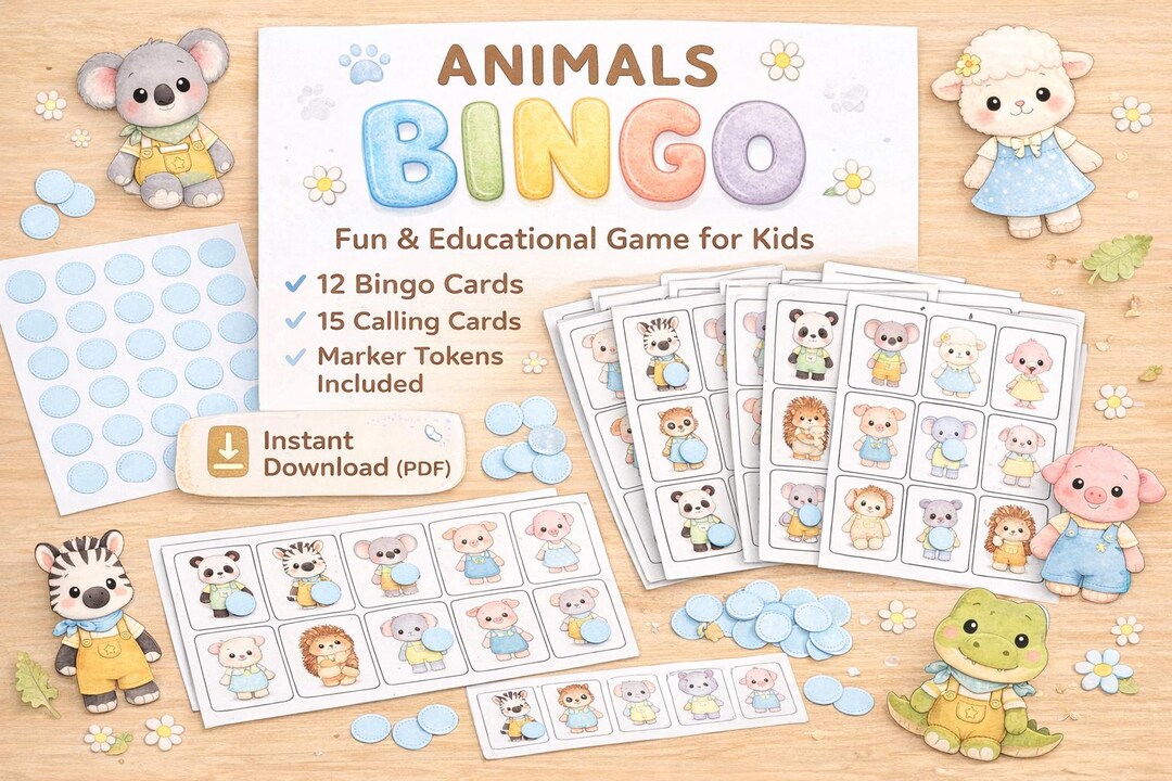 Animals Bingo Game, Kids Learning Activity, Preschool Toddler ...