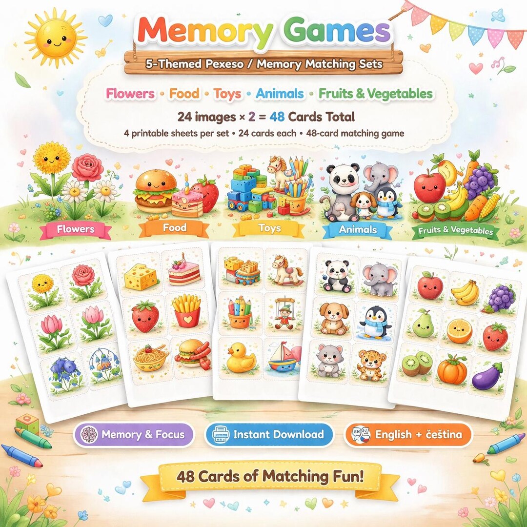 Printable Memory Game Bundle | 5 Themes, 48 Cards (digital Download) - Etsy