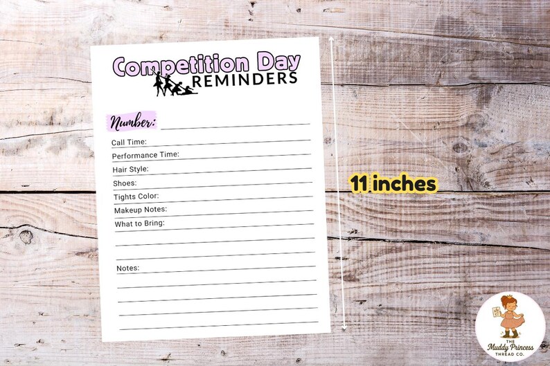 Competition Day Reminder Card – Printable Dance Recital Notes Sheet for ...