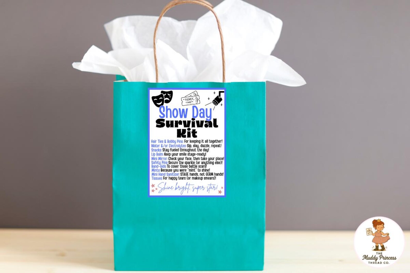 Show Day Survival Kit Printable Tag, Theater Gift Bag Label | Actor ...