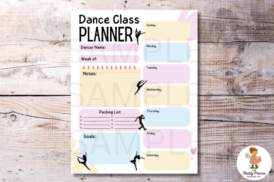 Printable Weekly Dance Class Planner – One Page PDF, Dance Schedule ...