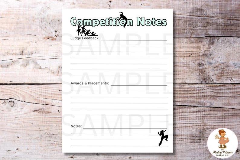 Competition Day Reminder Card – Printable Dance Recital Notes Sheet for ...