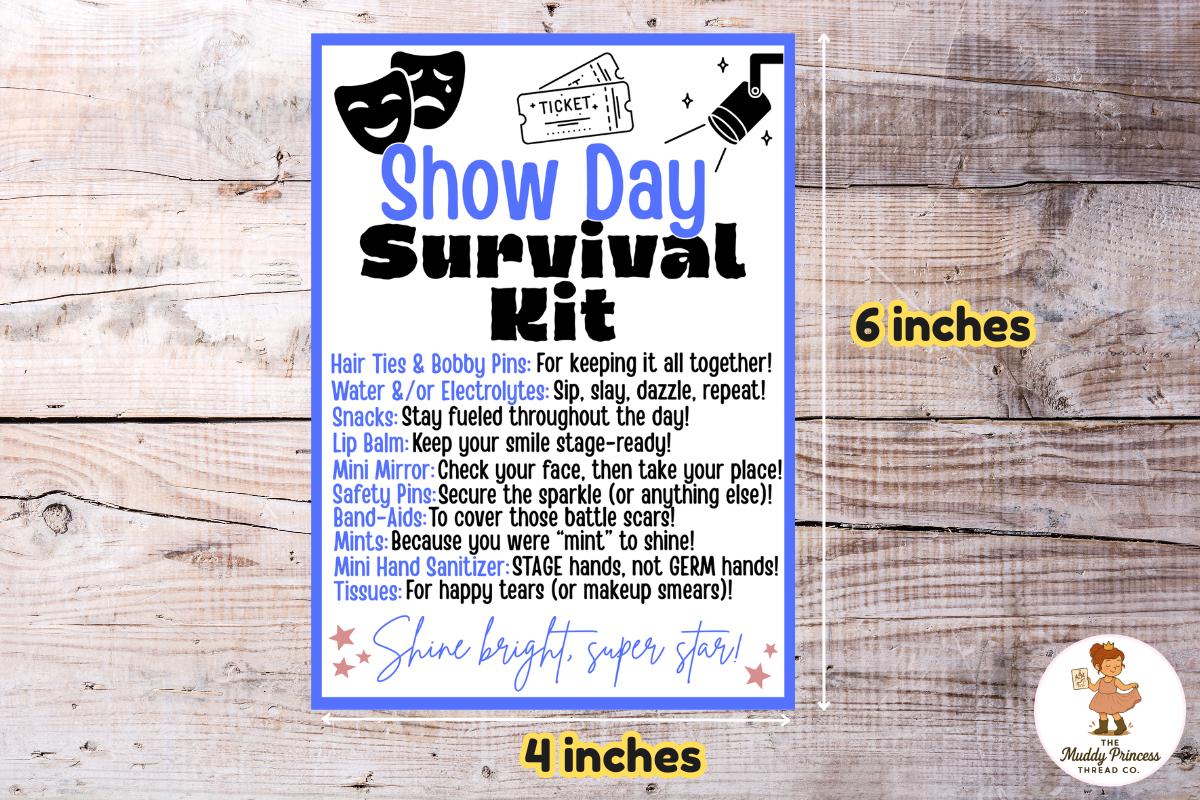 Show Day Survival Kit Printable Tag, Theater Gift Bag Label | Actor ...