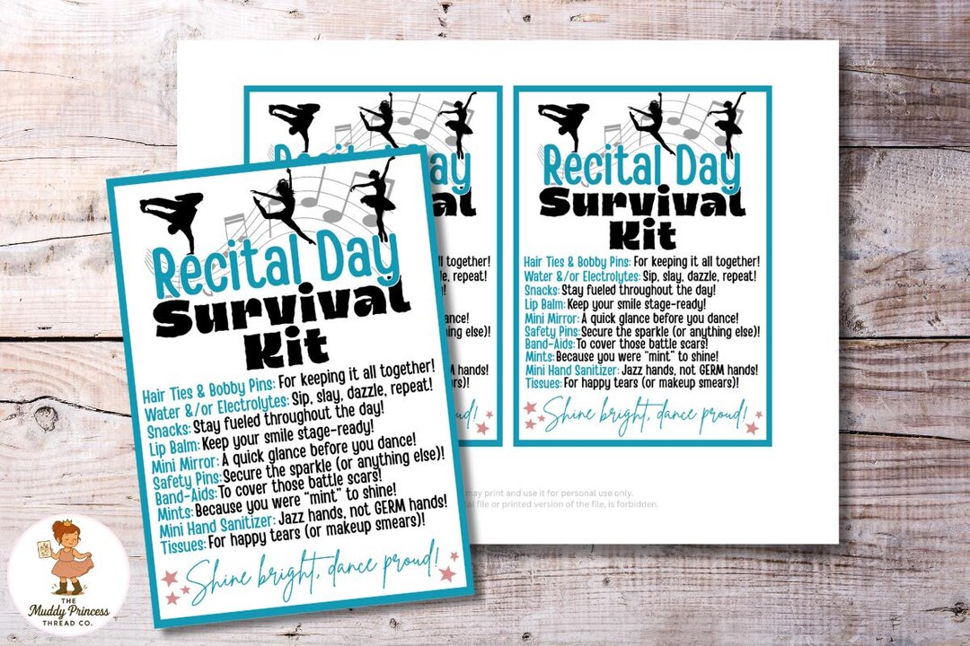 Recital Day Survival Kit Printable Tag, Dance Recital Gift Bag Tag ...