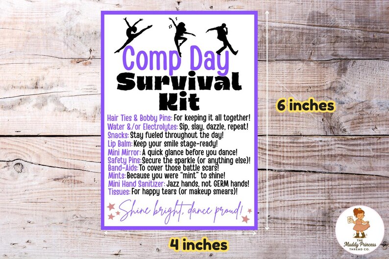 Comp Day Survival Kit Printable Tag | Dance Competition Team Gift Bag ...