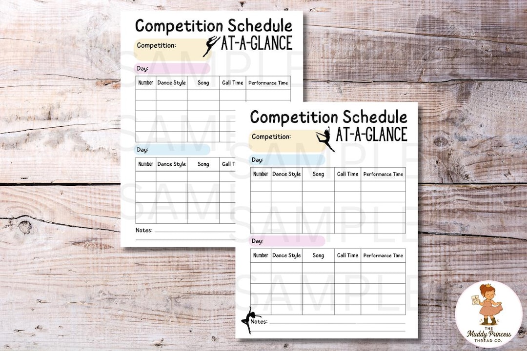 Competition Schedule At-a-glance Printable – Dance Routine Planner for ...