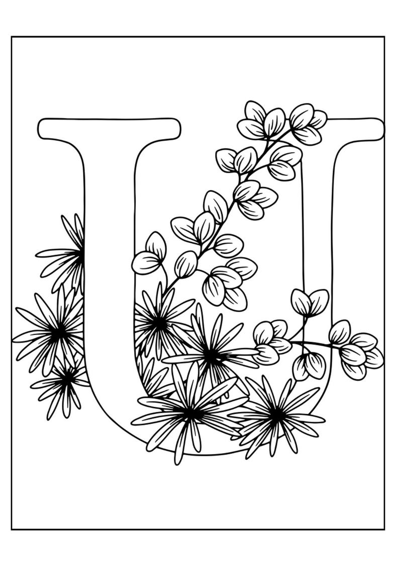 Alphabet Colouring Pages | Digital Download | Floral-themed Alphabet ...