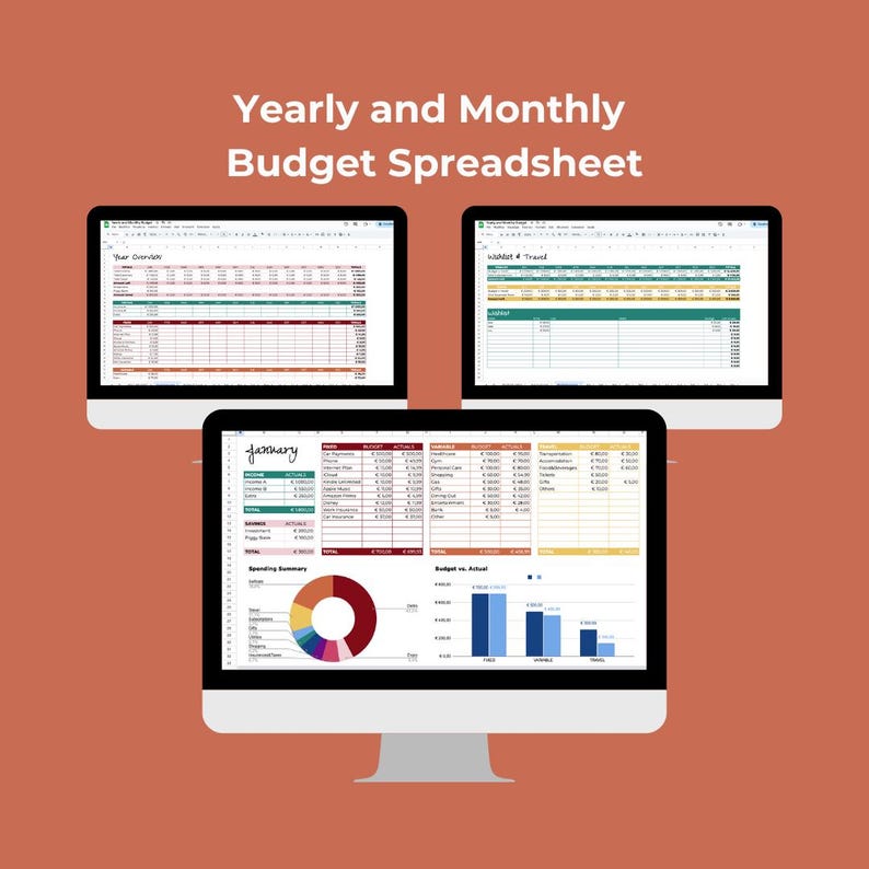 Yearly and Monthly Budget Sheet Template - Etsy